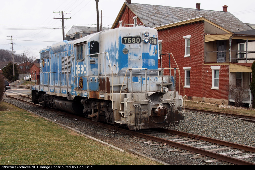 BDLX 7580, ex-Quarry, ex-Conrail is the motive power that brought the caboose to Boyertown